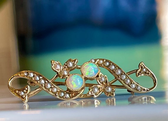 Opal Pendant 14K Eternity Symbol Opal Pin Seed Pearl … - Gem