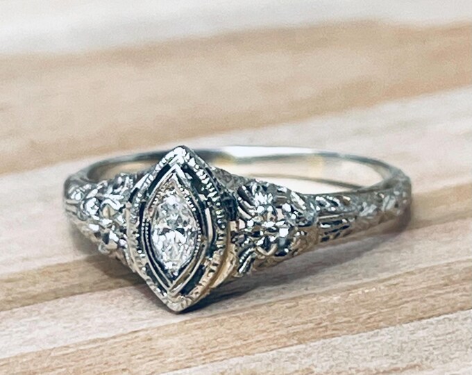 Art Deco Engagement Ring 14K White Gold 1920s RARE Old Modal Cut ...