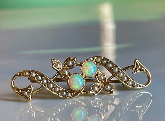 Opal Pendant 14K Eternity Symbol Opal Pin Seed Pearl … - Gem