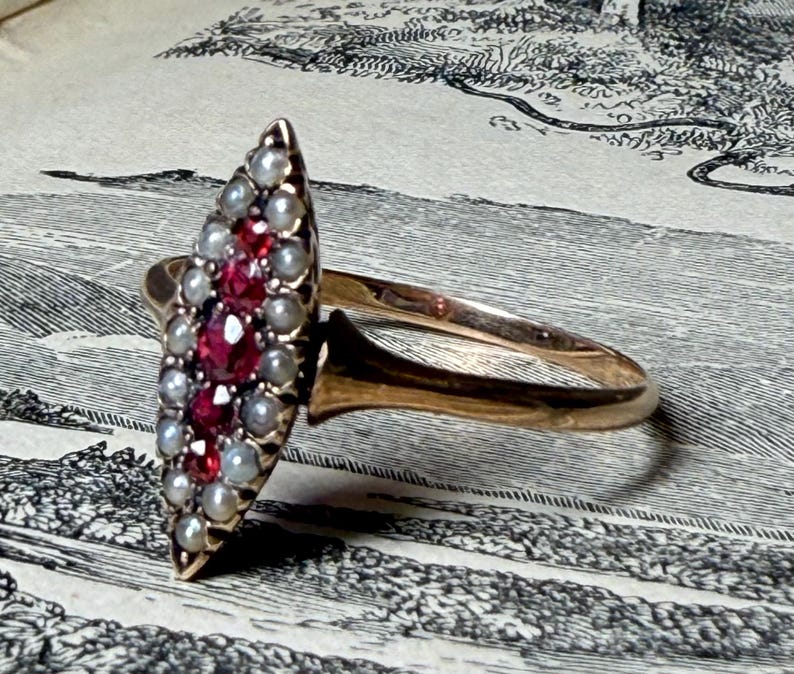 Victorian Ruby Ring 1800s Antique Shield Engagement Ring Gold 14K 1800s ...