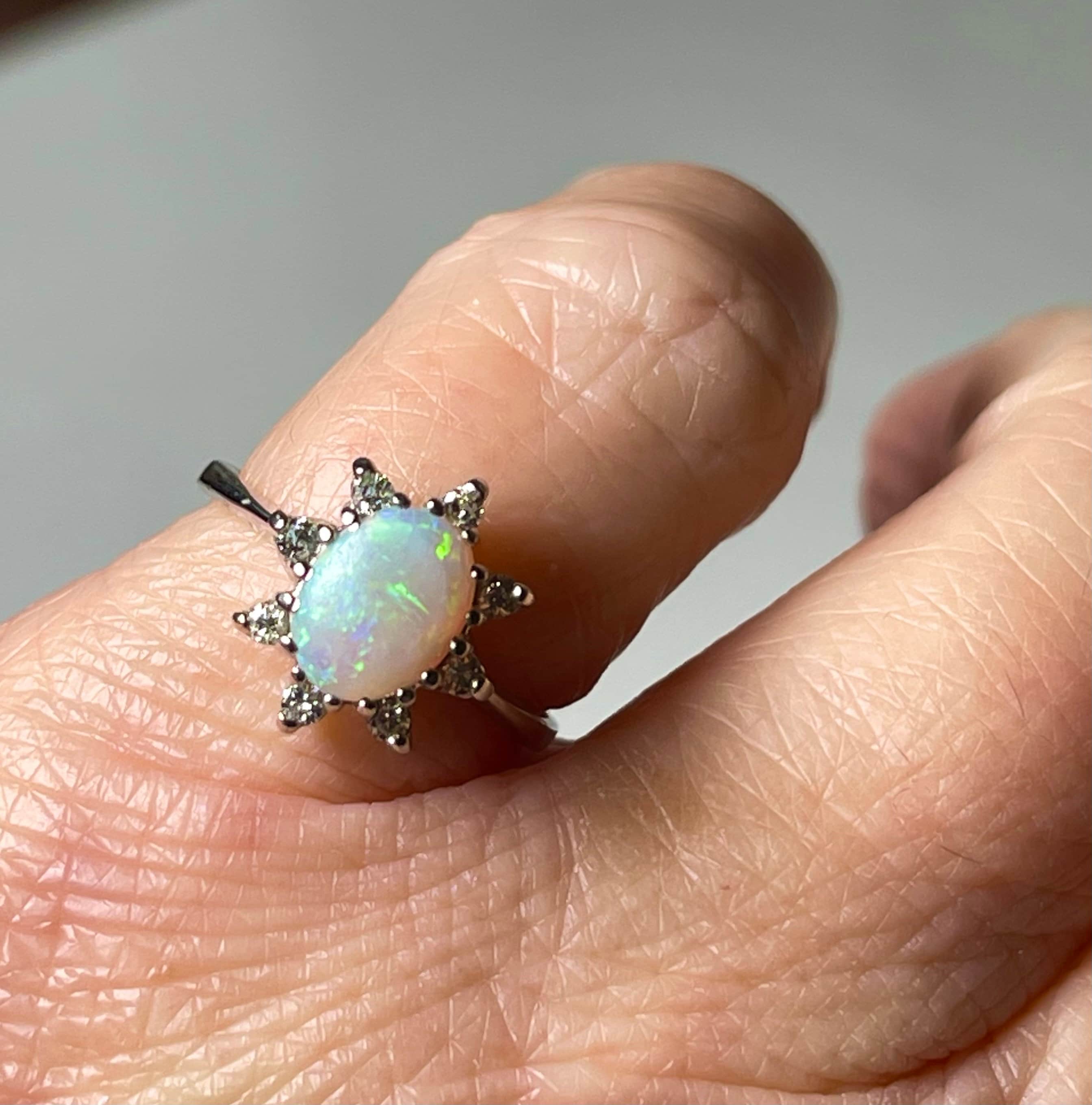 Opal Ring 14K Art Deco Diamond Opal Engagement Ring Opal Ring 14K White ...