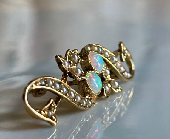 Opal Pendant 14K Eternity Symbol Opal Pin Seed Pearl … - Gem