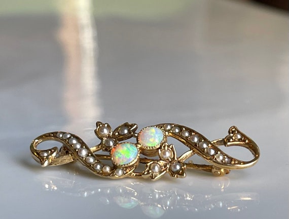 Opal Pendant 14K Eternity Symbol Opal Pin Seed Pearl … - Gem