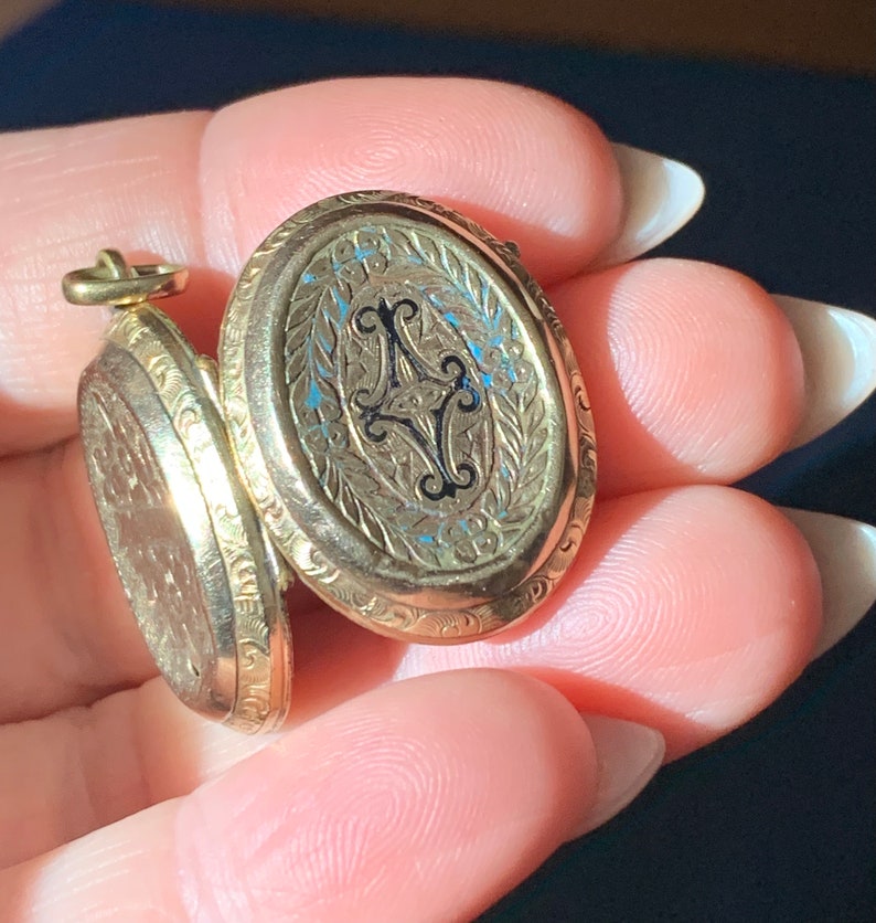 Locket 14K Victorian Photo Locket With Enamel Design 1800s - Etsy