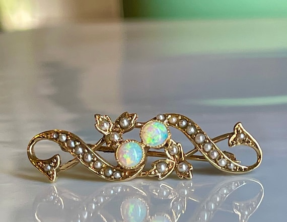 Opal Pendant 14K Eternity Symbol Opal Pin Seed Pearl … - Gem