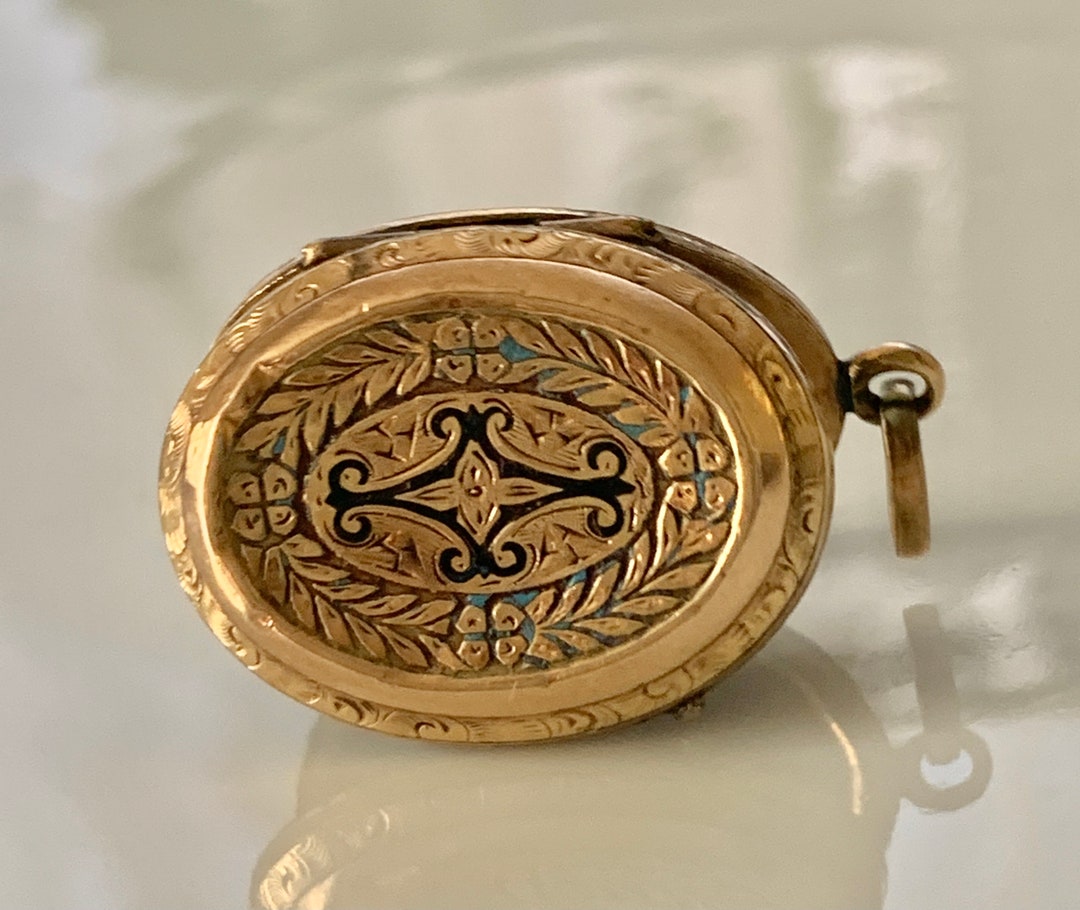 Locket 14K Victorian Photo Locket With Enamel Design 1800s Antique ...