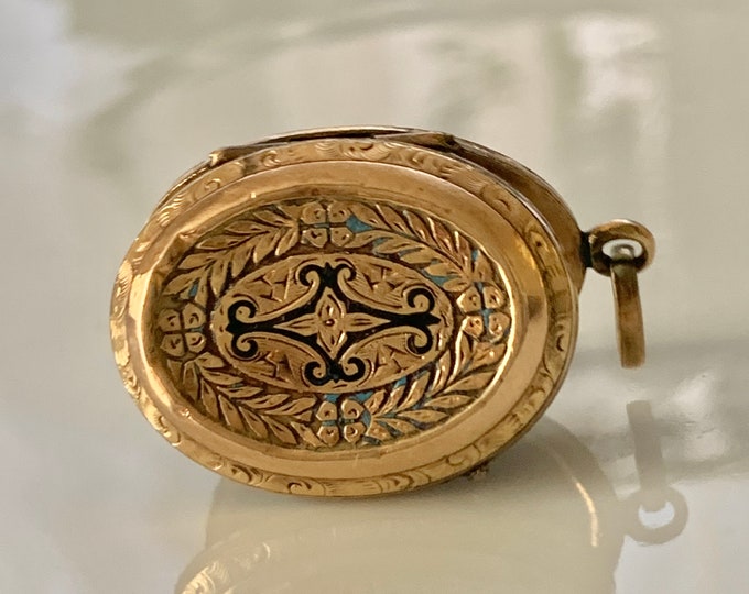 Locket 14K Victorian Photo Locket With Enamel Design 1800s Antique ...