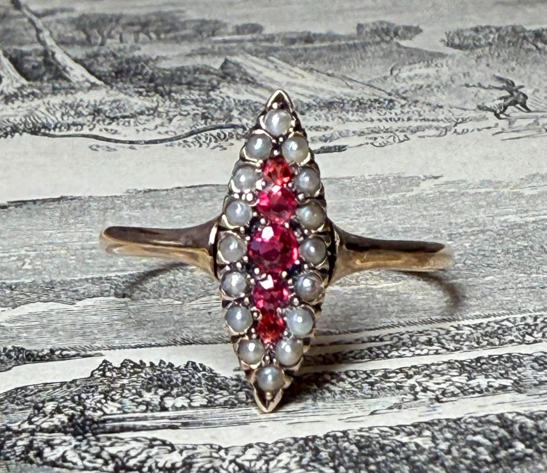 Victorian Ruby Ring 1800s Antique Shield Engagement Ring Gold 14K 1800s ...