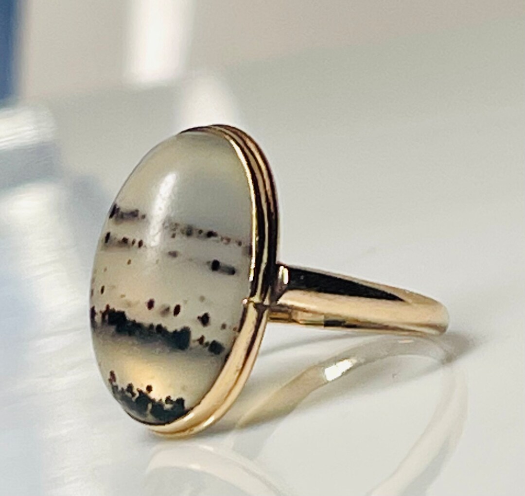 Victorian Ring Banded Agate Ring Scottish Agate Cabochon Ring Art ...