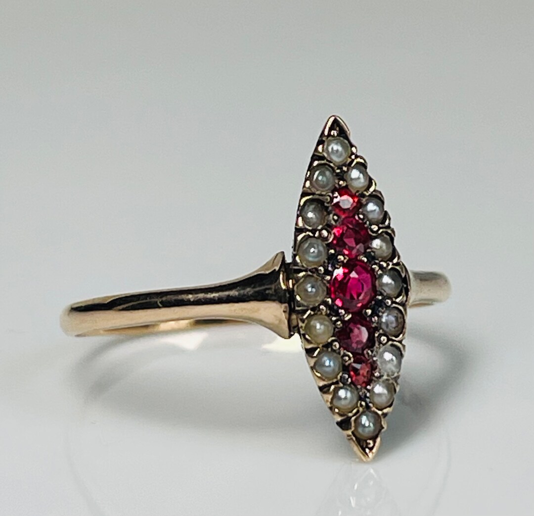 Victorian Ruby Ring 1800s Antique Shield Engagement Ring Gold 14K 1800s ...