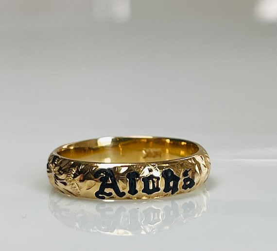 Aloha Ring 14K Victorian Ring Maile Flowers 14K Black… - Gem