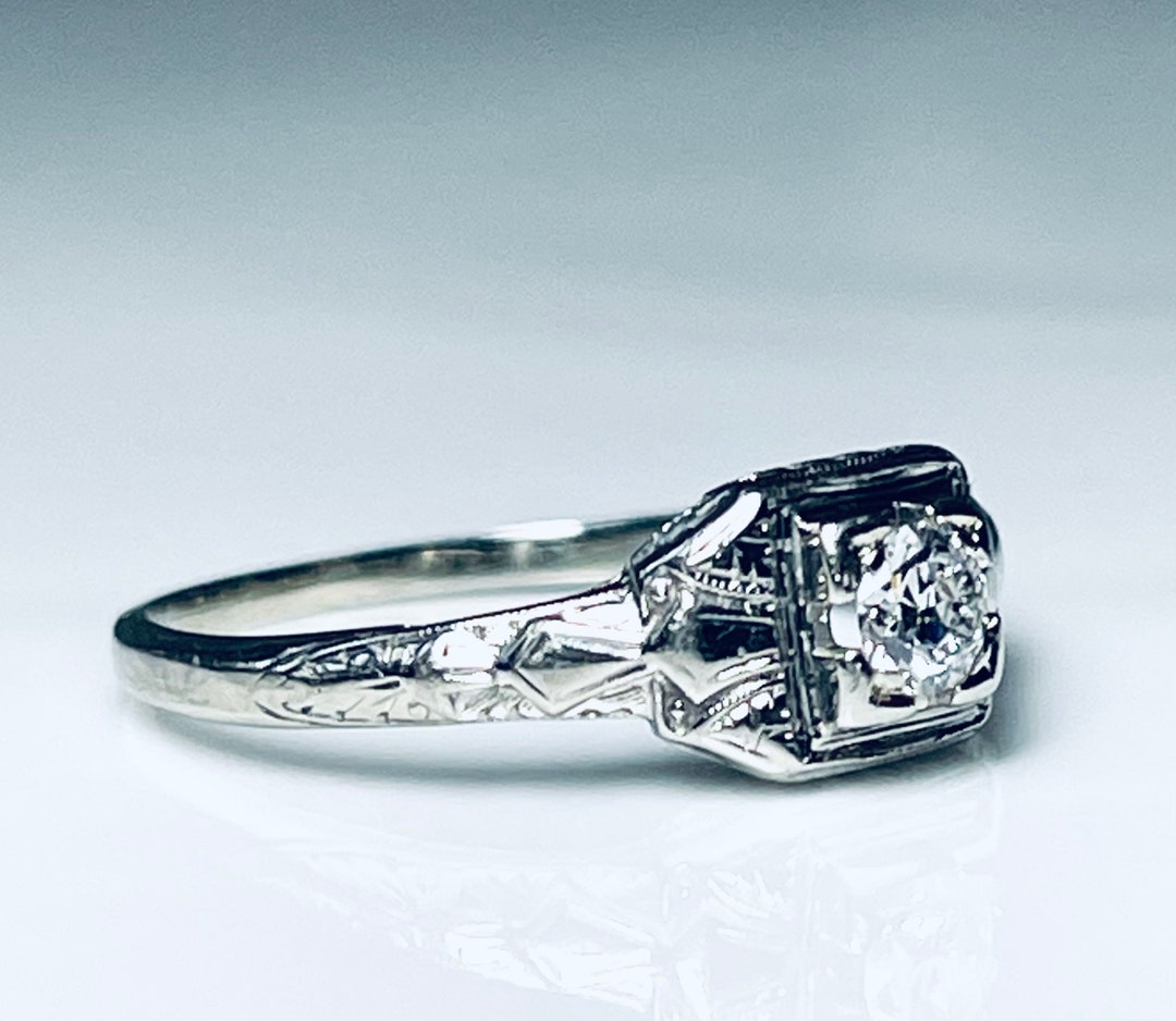 Vintage Engagement Ring Old European Cut Diamond Art Deco Engagement ...