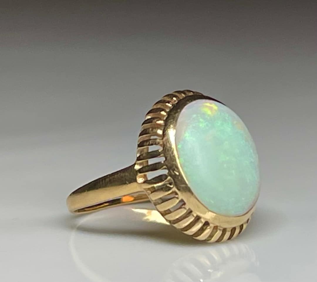 Opal Ring 3 Ct Australian Opal Engagement Ring Gold Genuine Natural ...