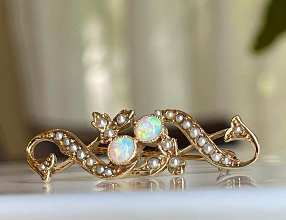 Opal Pendant 14K Eternity Symbol Opal Pin Seed Pearl … - Gem