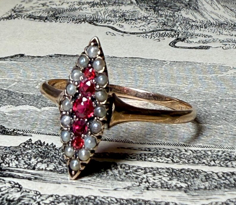 Victorian Ruby Ring 1800s Antique Shield Engagement Ring Gold 14K 1800s ...