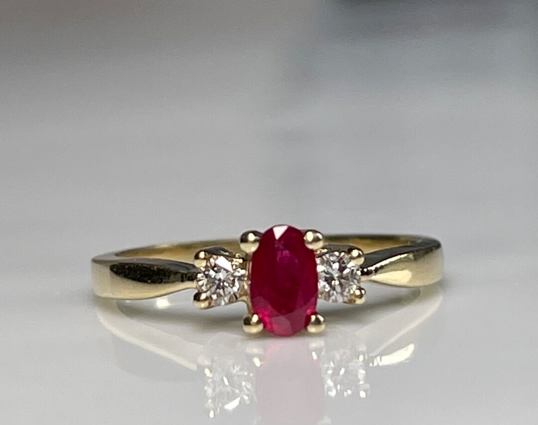 Ruby Ring 14K Ruby Engagement Ring Diamond Gold Oval Cut Genuine ...