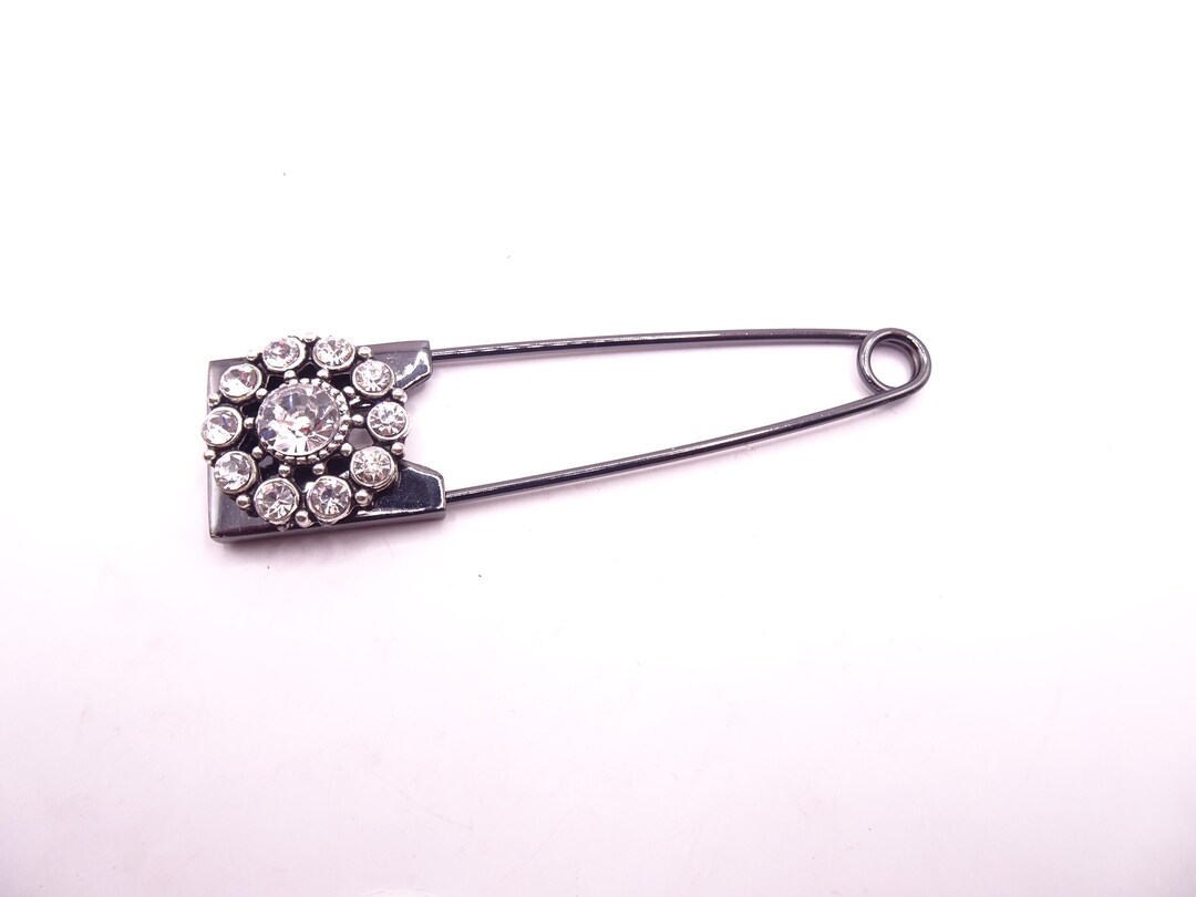 Hat Pin Safety Pin Gun Metal With Crystals #pen-54c - Etsy
