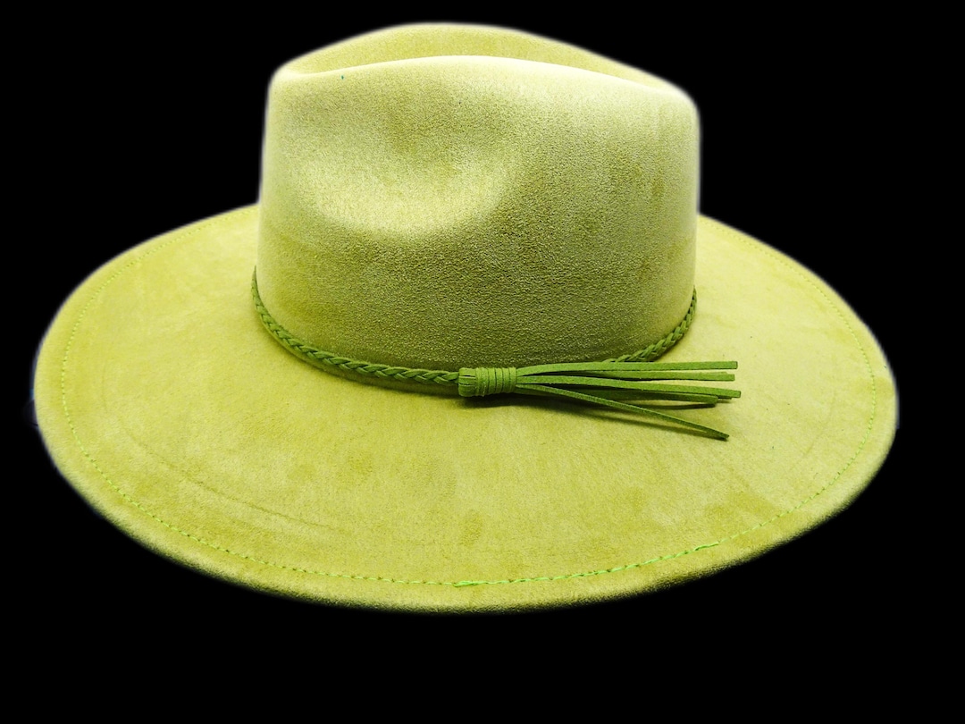 Lime Green Faux Suede Wide Brim Hat With Sting Adjustable Tie - Etsy