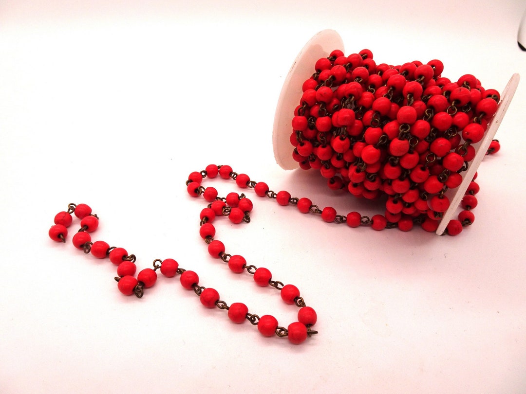 6mm Red Bead Chain Rosary Chain Bronze Wire1ft - Etsy
