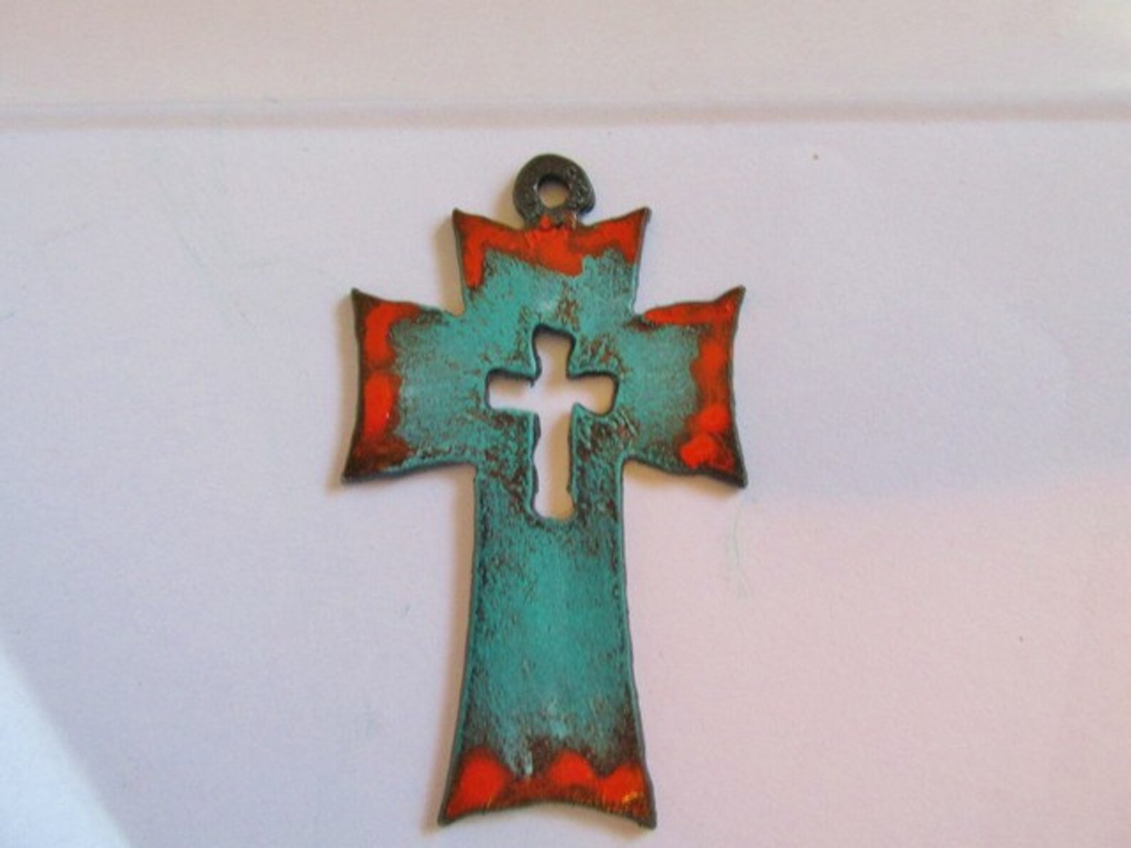 Rustic Cross Pendant Turquoise and Orange PAT-5 - Etsy