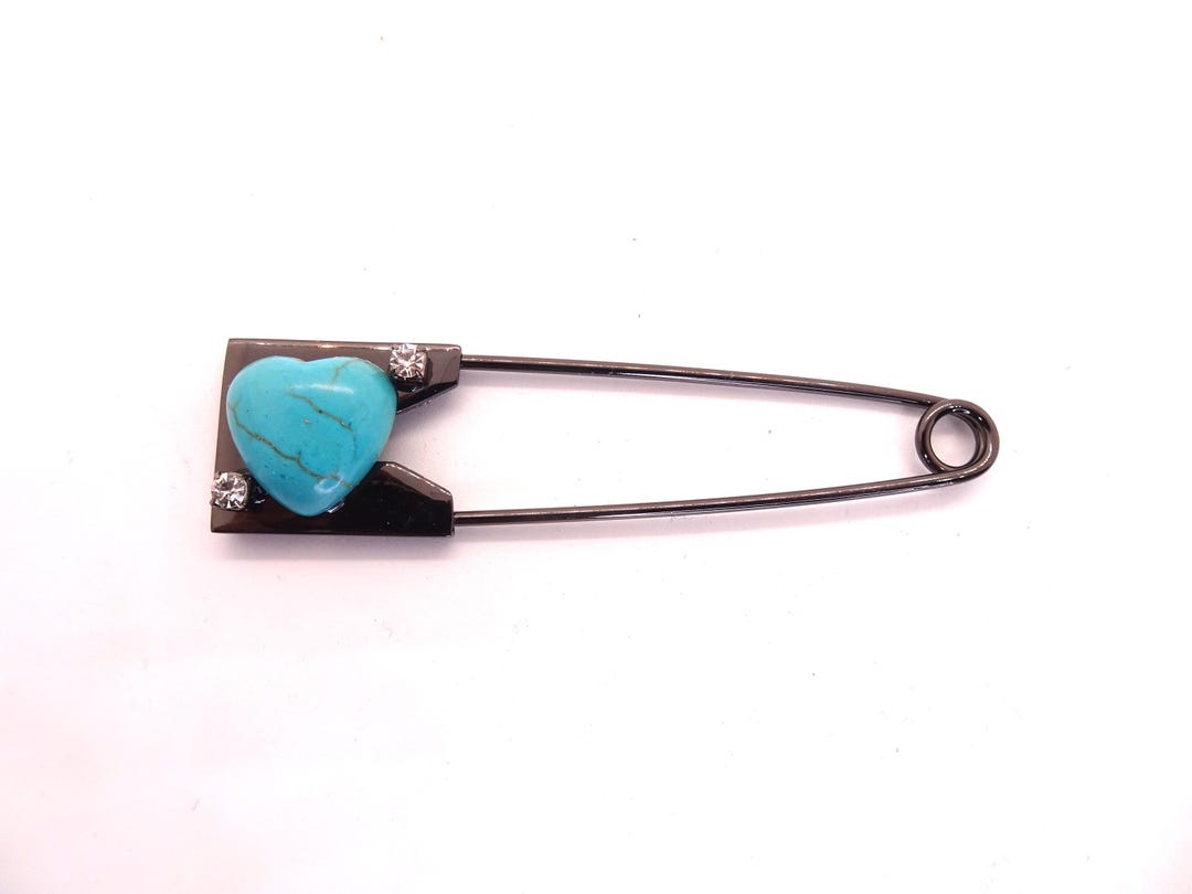 Hat Pin Safety Pin Gun Metal With Heart Stone pen-56 - Etsy