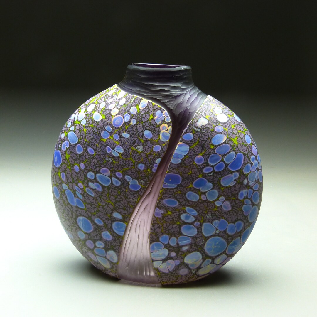 Purple Cascade Vase, Eyched Hand Blown Glass Vase - Etsy