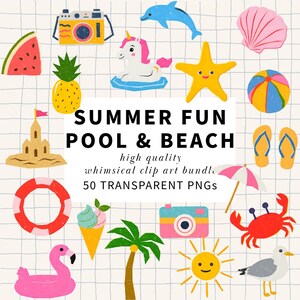 Cute Beach Clipart Bundle Pool Clipart Kids Pool Party Clipart Summer ...