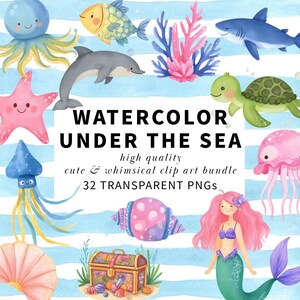 Watercolor Under the Sea Clipart, Sea Creatures Clip Art, Ocean Theme ...