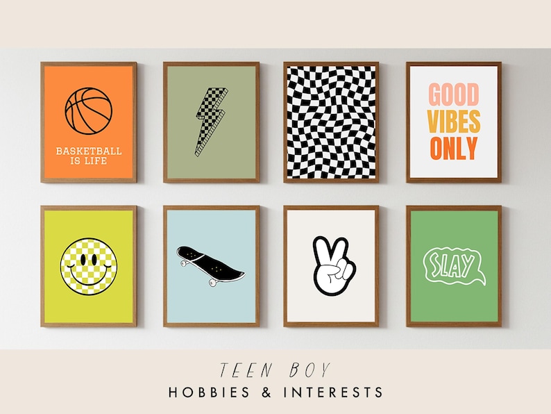 Teen Boys Room Wall Art Bundle, Teen Boy Sport and Hobbies Room Decor ...
