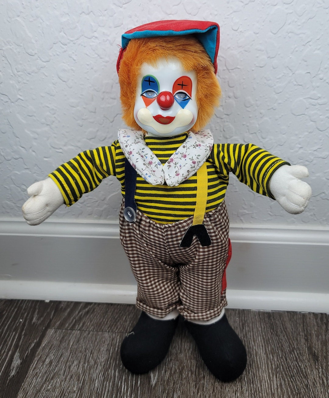 Vintage Porcelain Clown Doll, 14 Hobo Clown, Antique Stuffed Clown Doll ...
