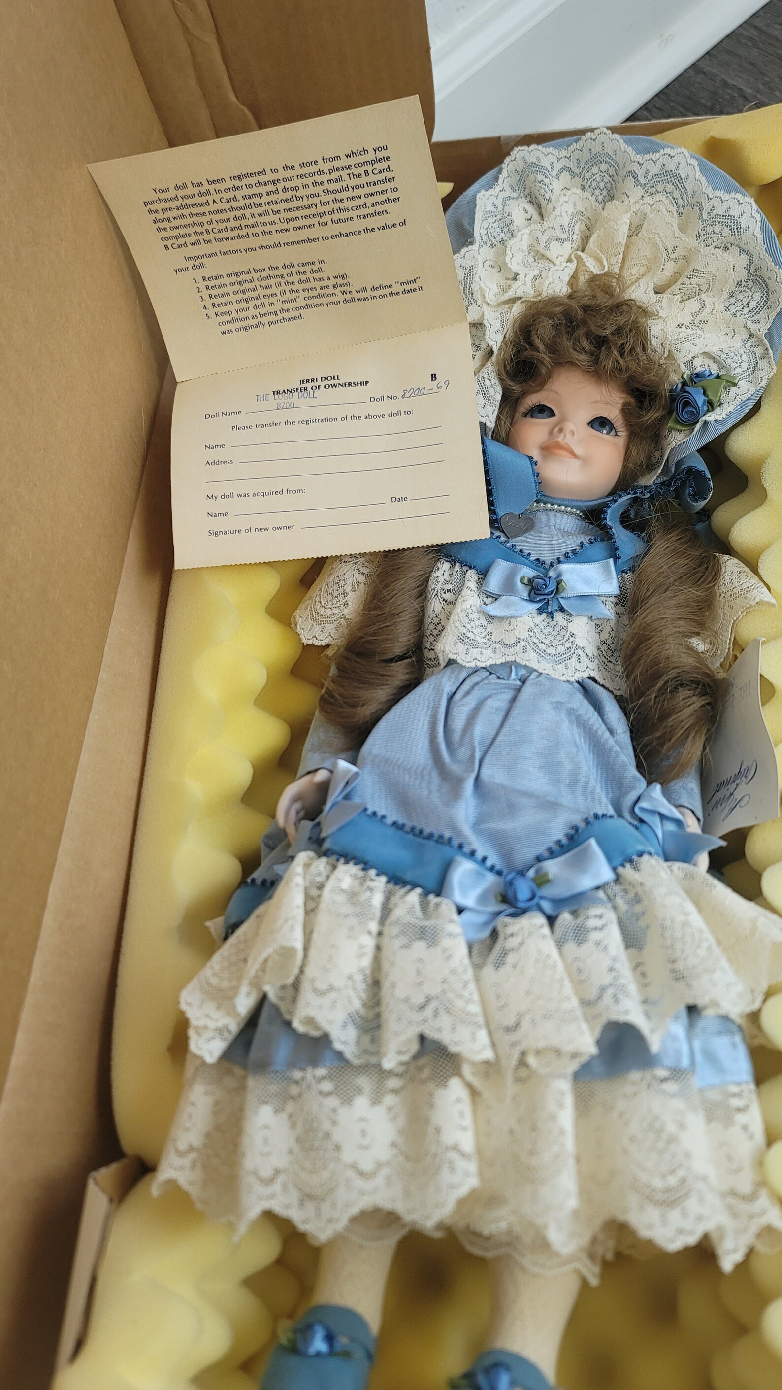 Rare Dolls By Jerri Porcelain Doll The Logo Doll In Box W Original Tag Antique Doll Vintage
