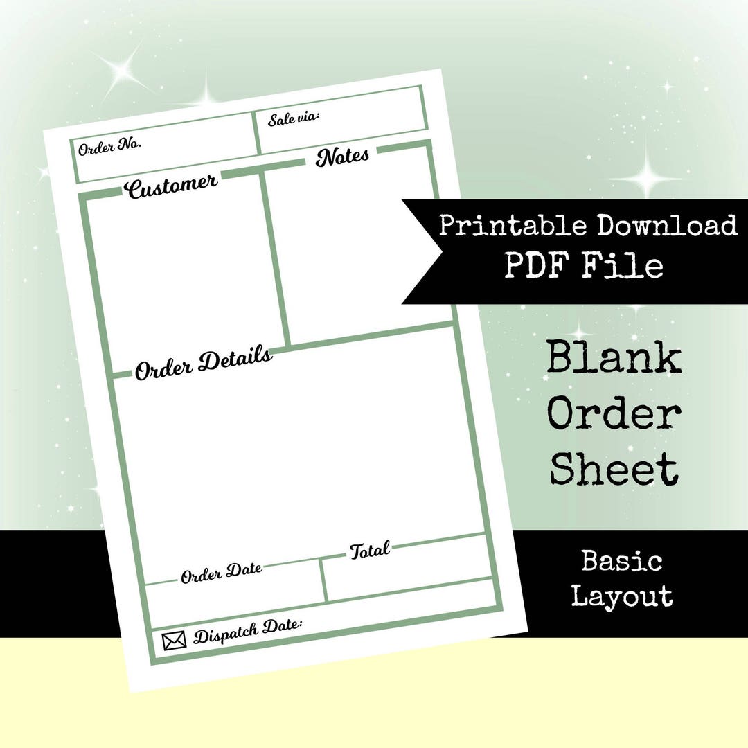 Business Order Sheet Page Printable Download to Print Yourself - Etsy