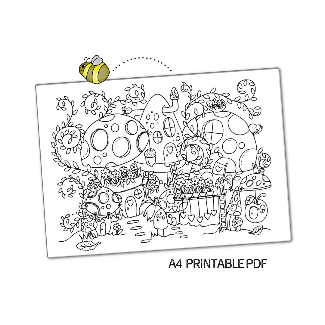 Whimsical Woodland Fairycore Toadstools A4 Printable PDF Colouring ...