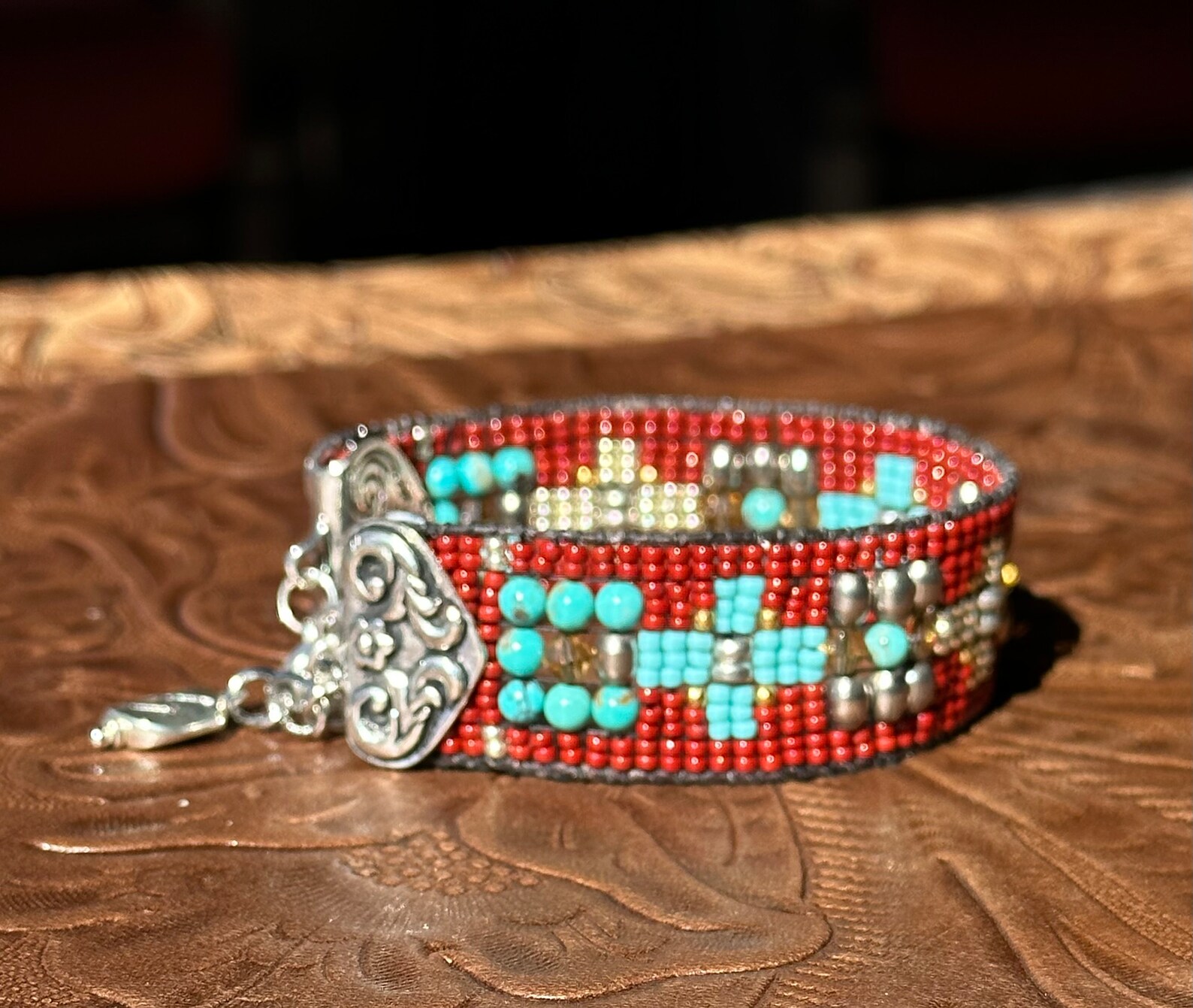 Sterling Silver and Gemstone Loomed Cuff, Indigo & Rust - Etsy
