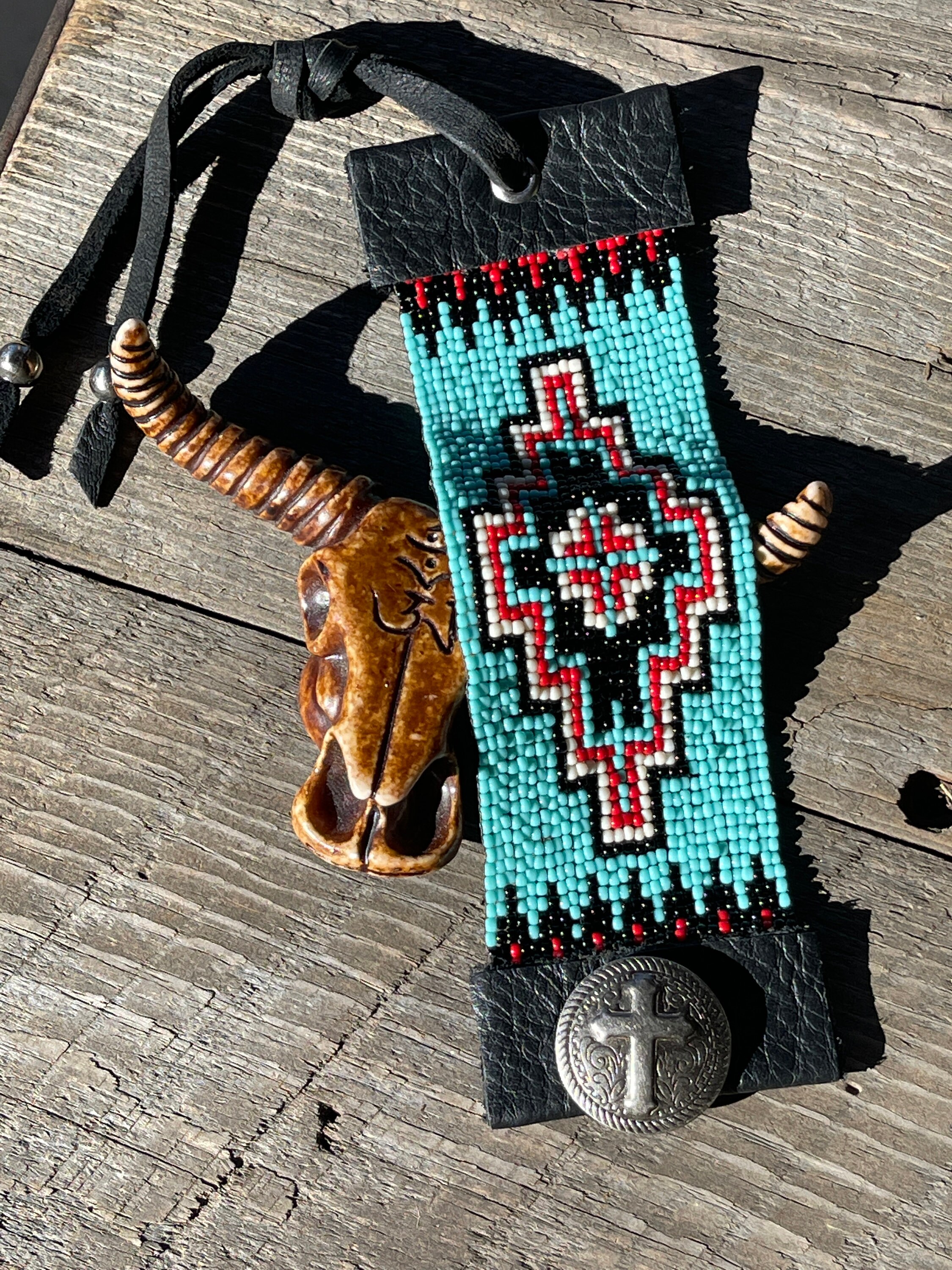 Western Leather Cuff Bracelet; Turquoise Navajo Cross - Etsy