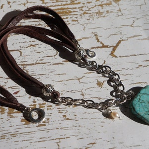 Turquoise and Suede Leather/chain Necklace, Country Western - Etsy