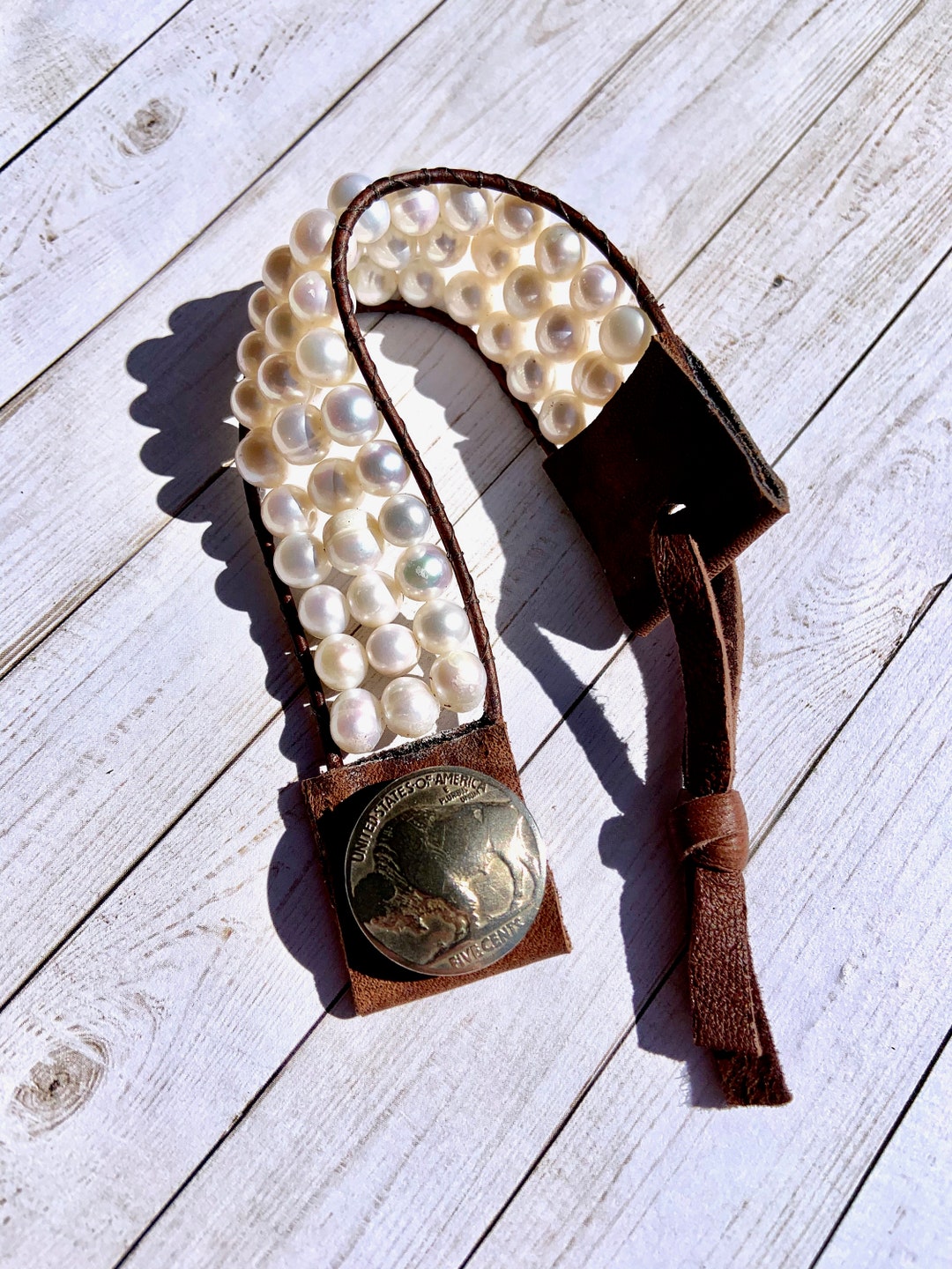 Western Fashion Pearl and Leather Cuff - Etsy