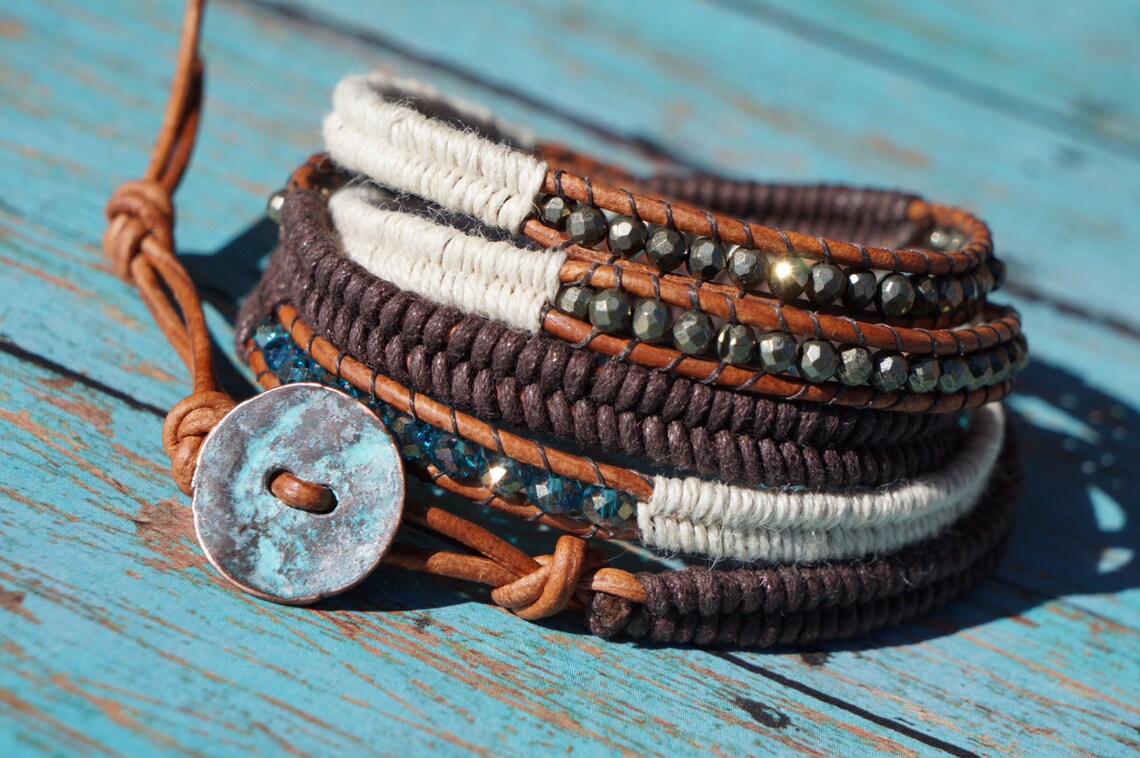 Boho Stack Leather Wrap Bracelet 5X Wrap Bohemian - Etsy