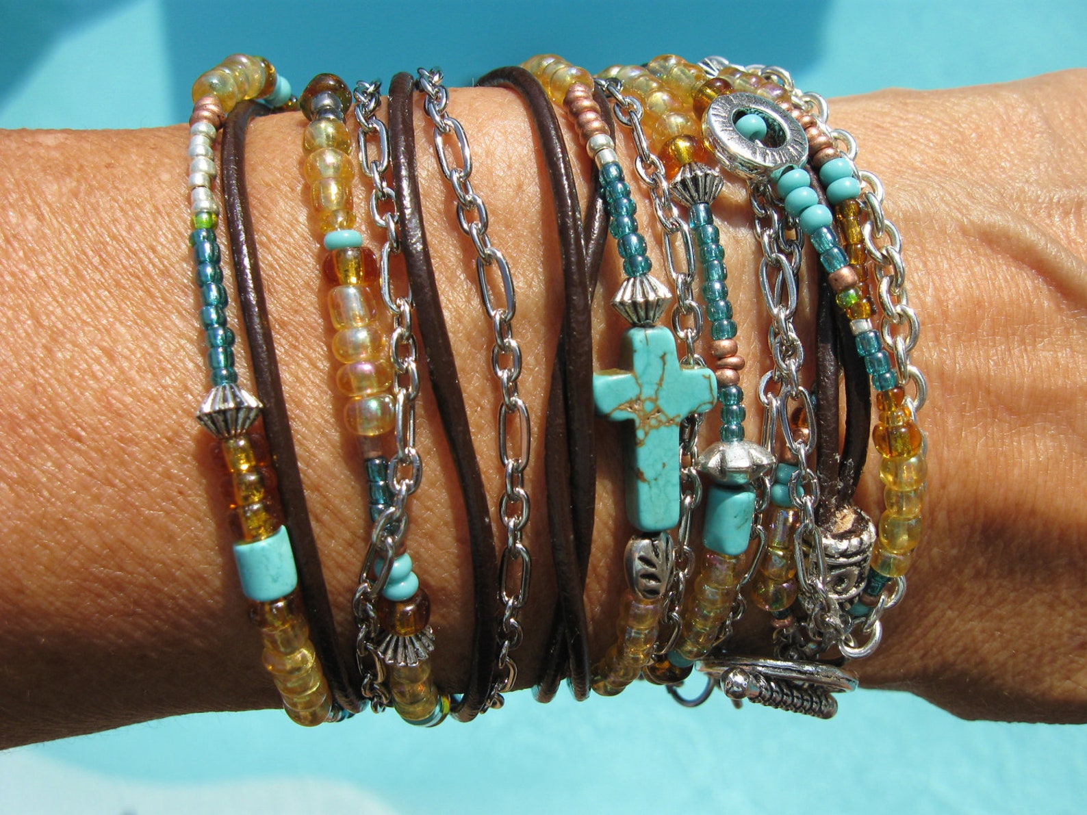 Leather Wrap Bracelet Boho Silver Endless Leather Etsy