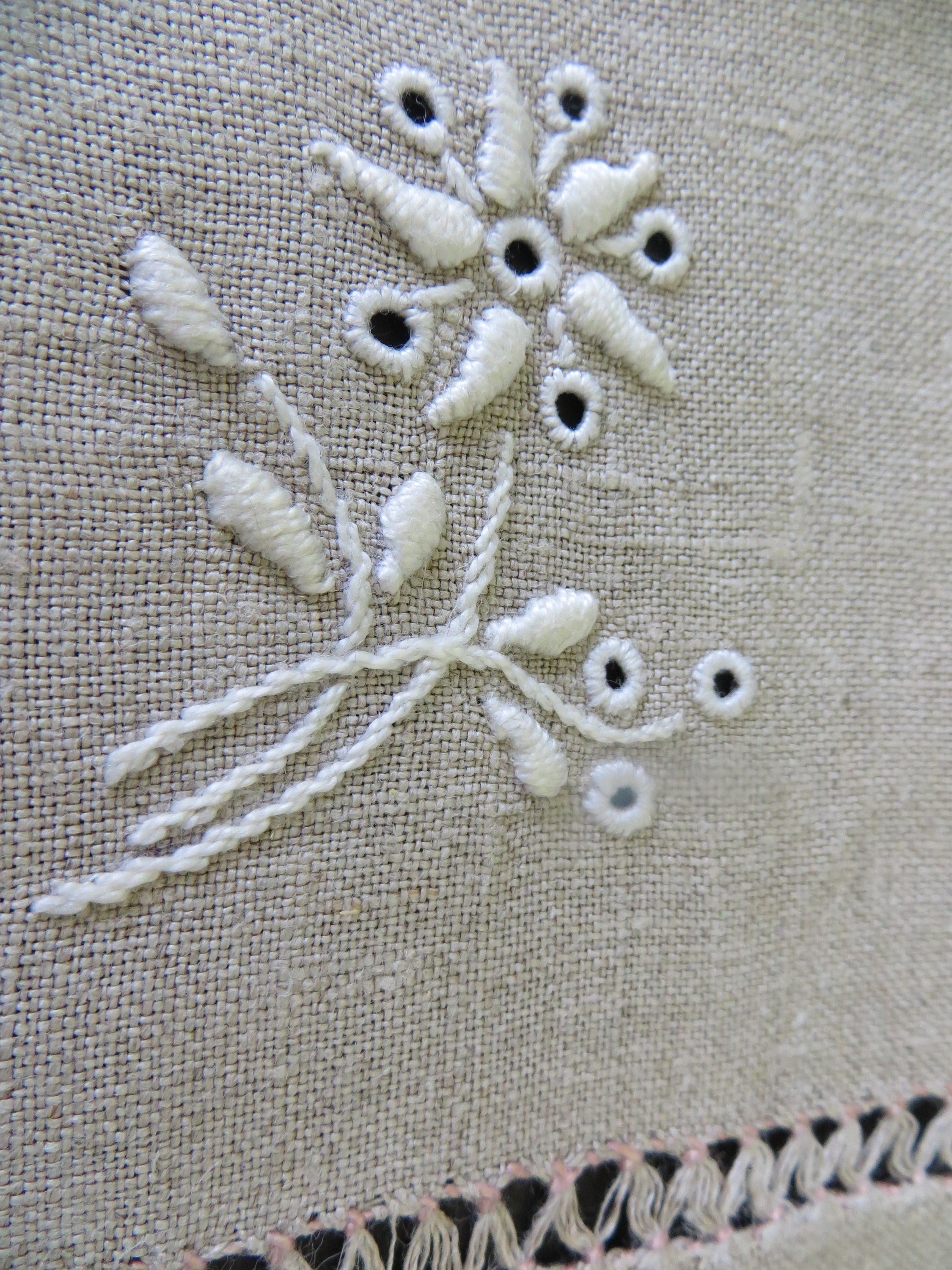 Linen Hand Embroidered Napkins with Pulled Thread Work 6 | Etsy
