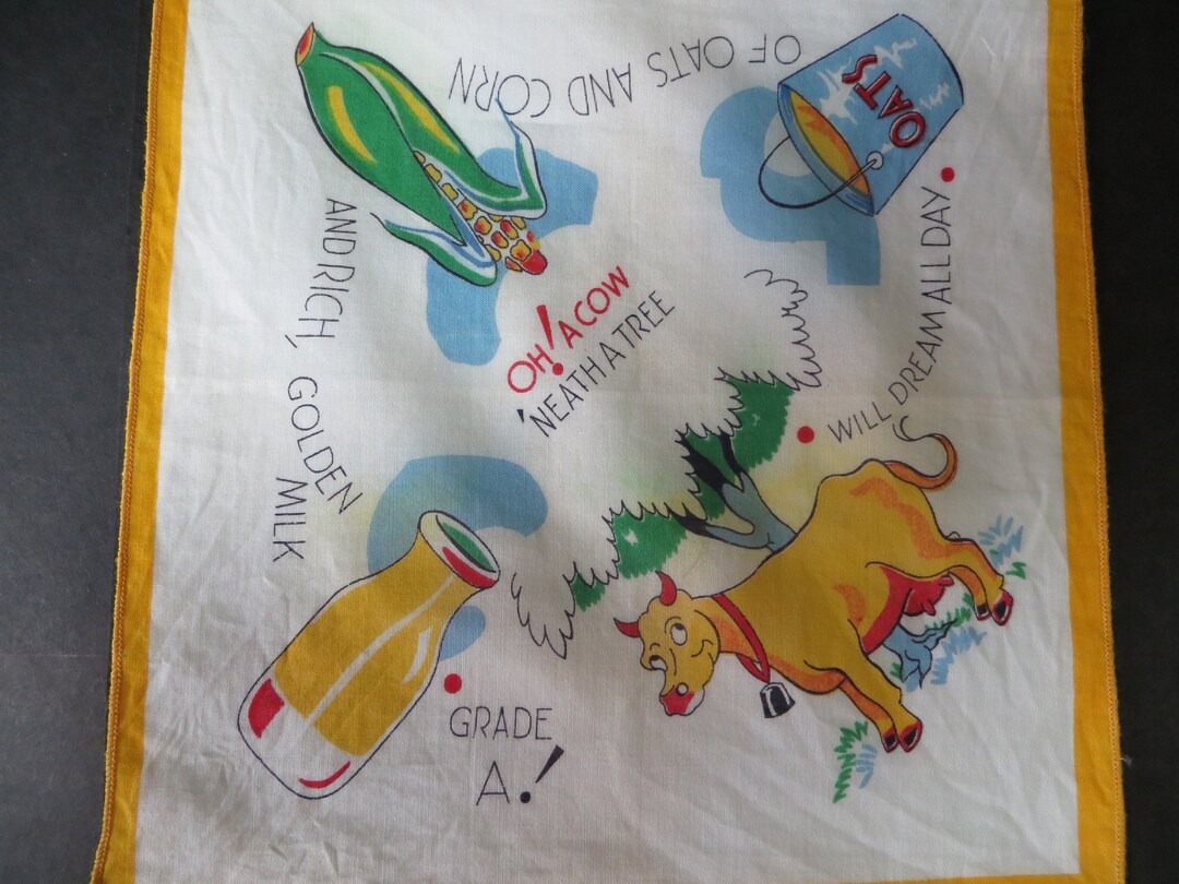 Cow Poem Child-size Hankie From the 1950's. Room Decor, Collectors - Etsy
