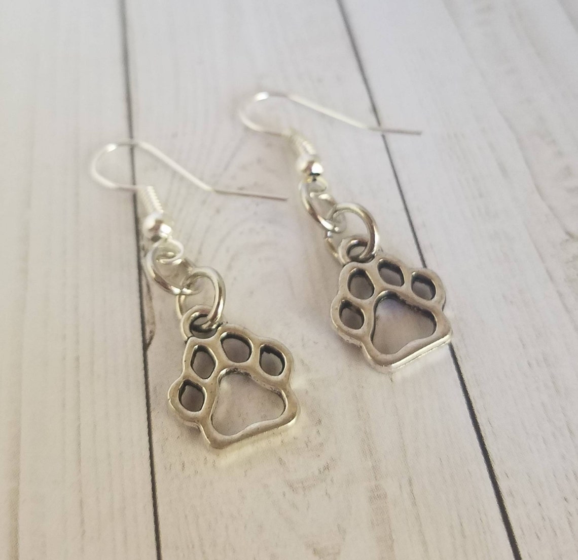 Silver Paw Dangle Earrings, Paw Print Earrings, Paw Earrings, Dog ...