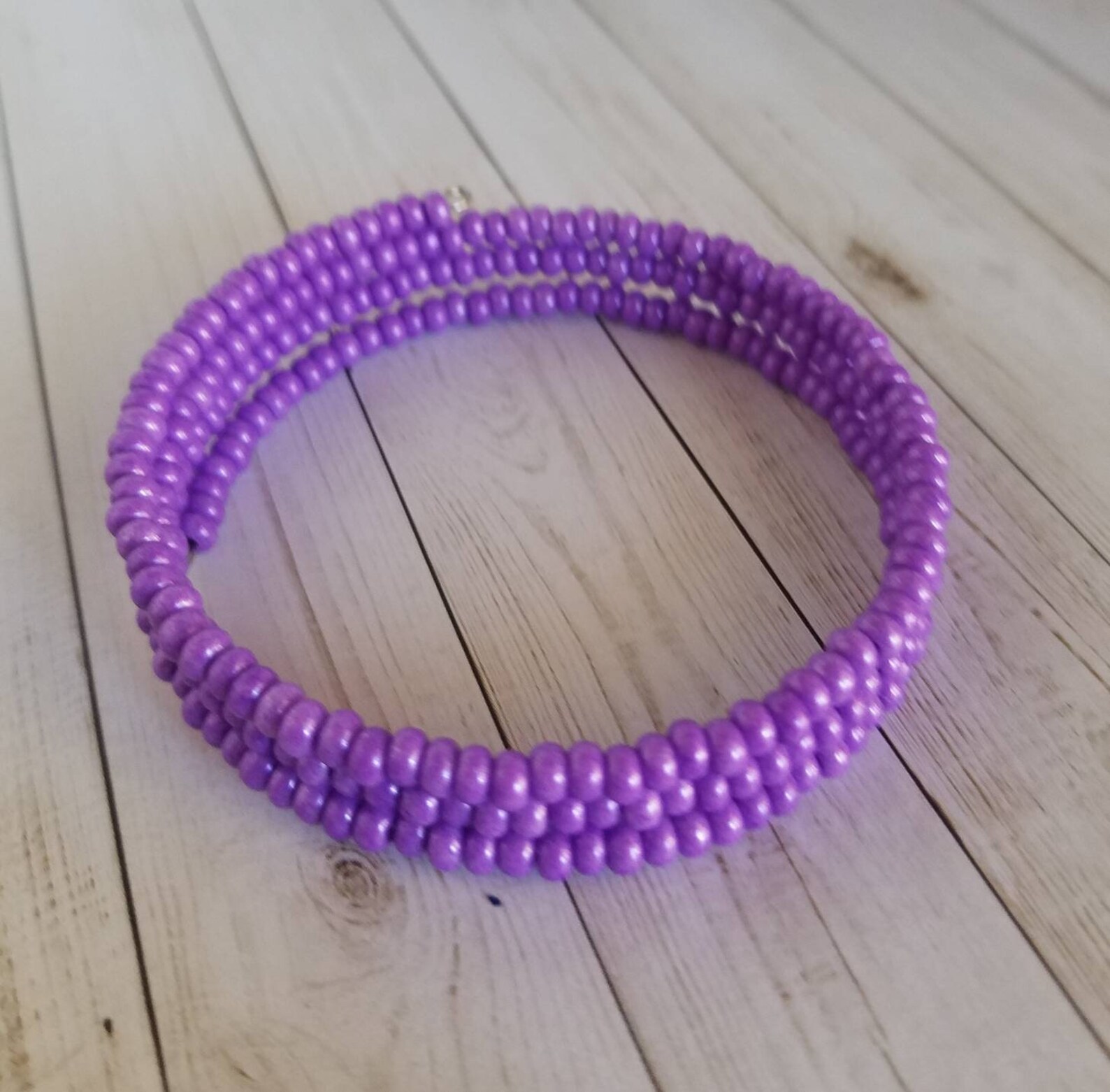 Purple Memory Wire Bracelet Purple Bead Bracelet Purple Seed - Etsy