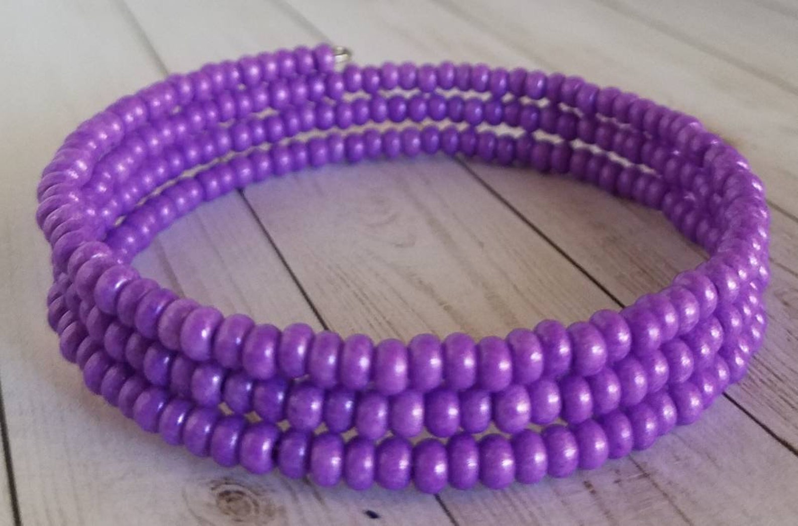 Purple Memory Wire Bracelet Purple Bead Bracelet Purple Seed - Etsy