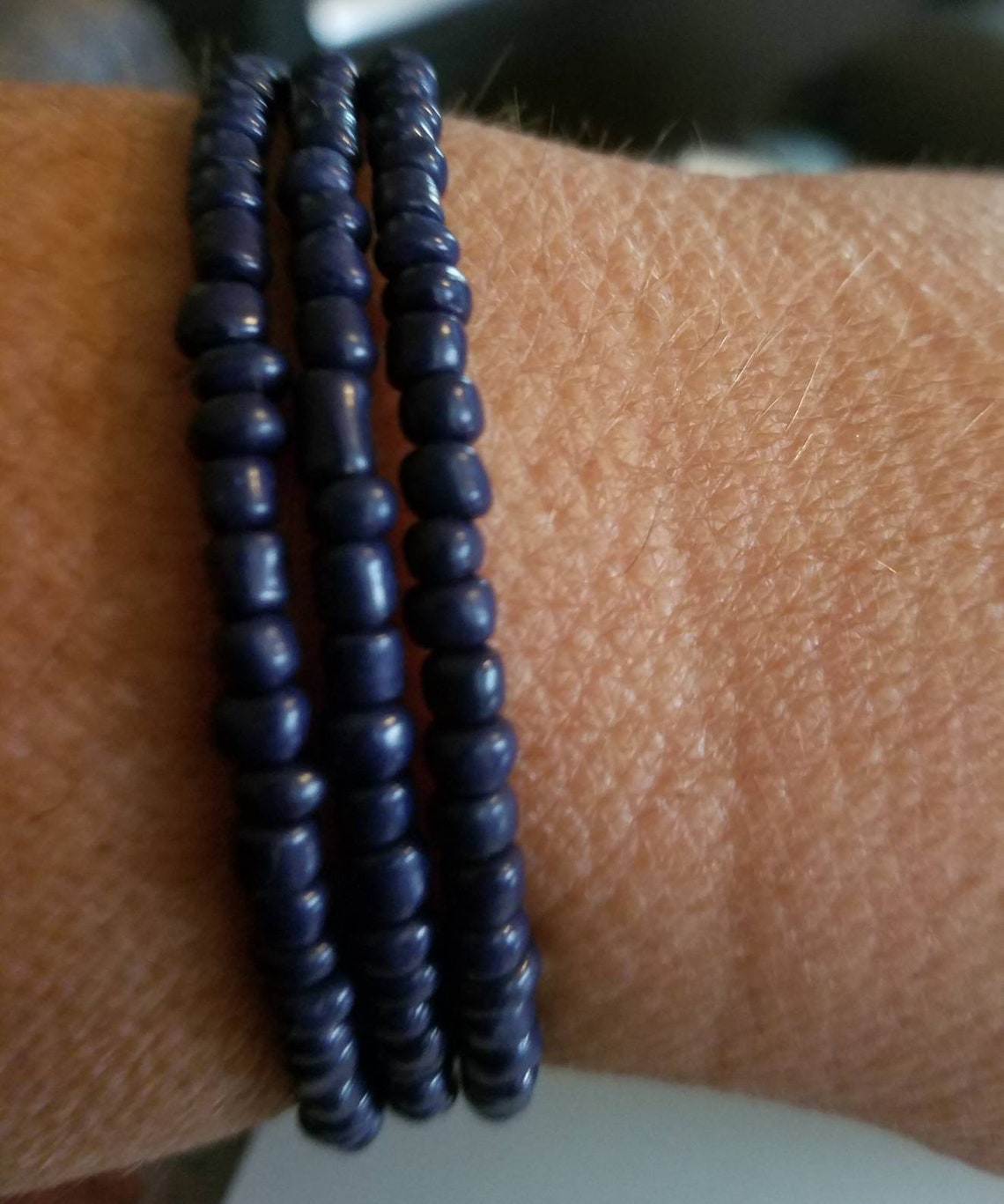 Dark Blue Memory Wire Bracelet, Blue Bracelet, Navy Blue Bracelet, Dark ...