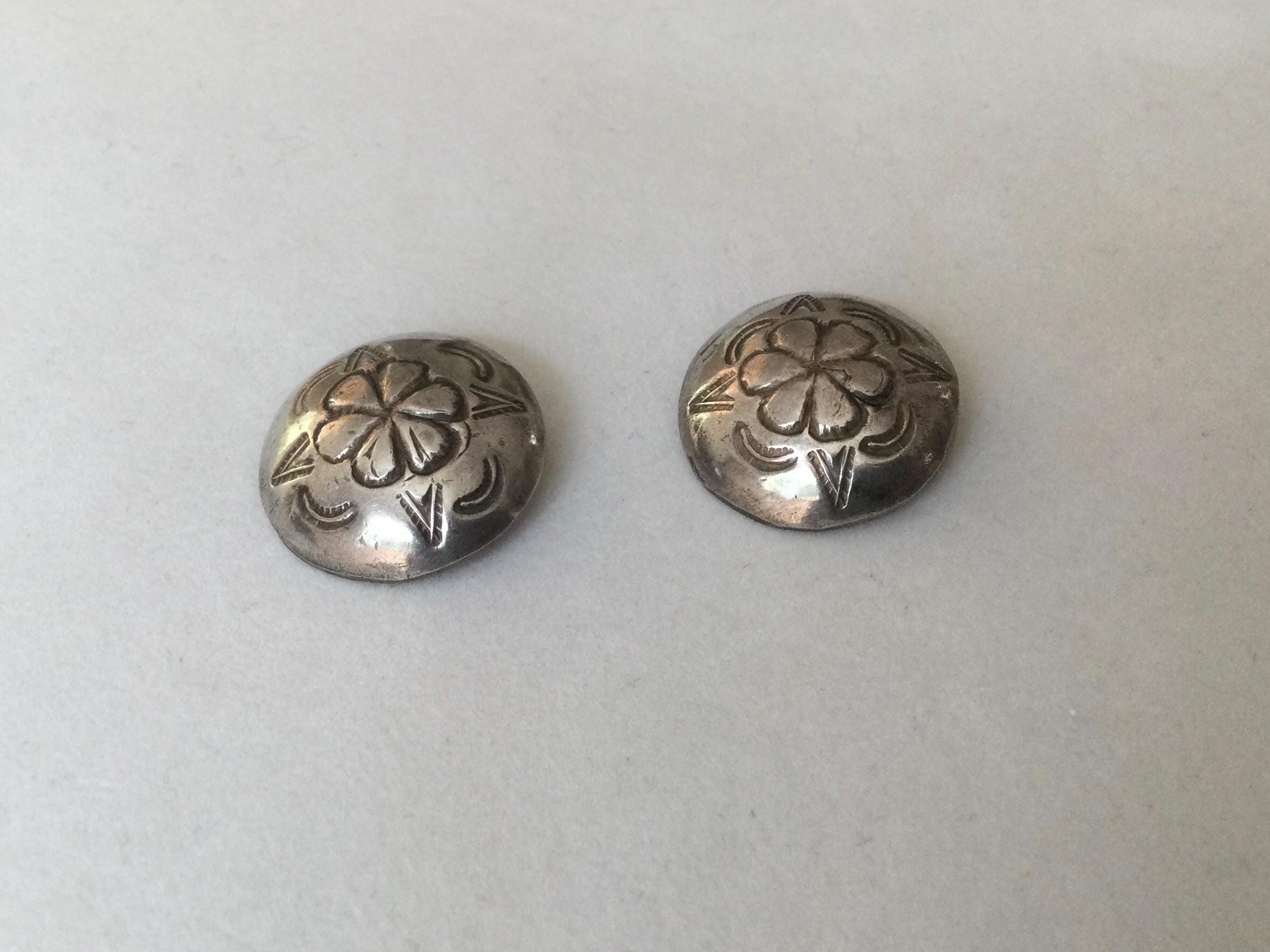 Flower Concho Native American Silver Buttons - Probably Navajo - Set of ...