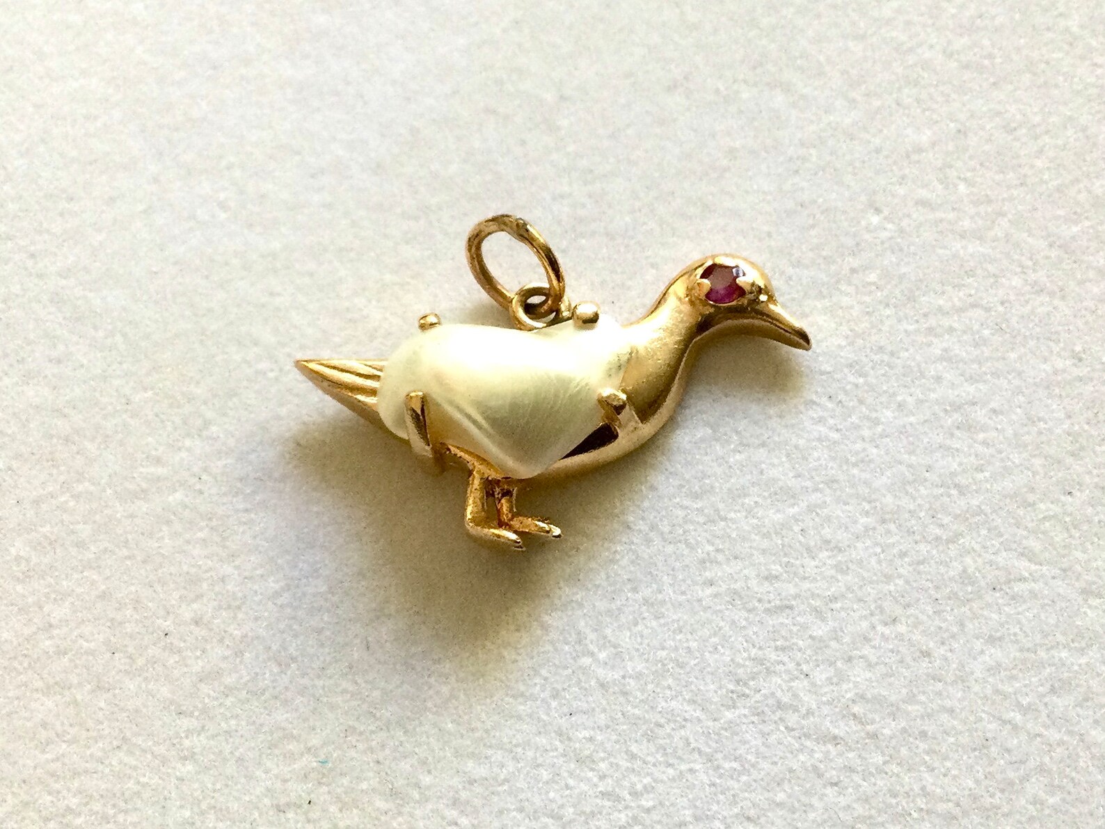 Vintage Duck Charm 14K Gold With Pink Sapphire and Blister Pearl Accent ...