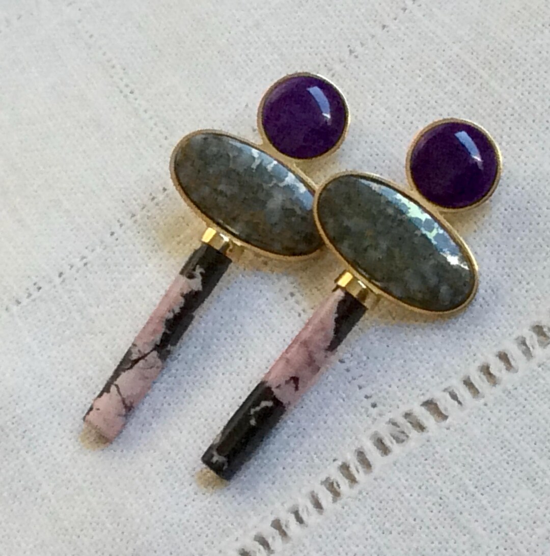 Avant-garde Modernist Pendant Earrings W Sugilite, Mohawkite W ...