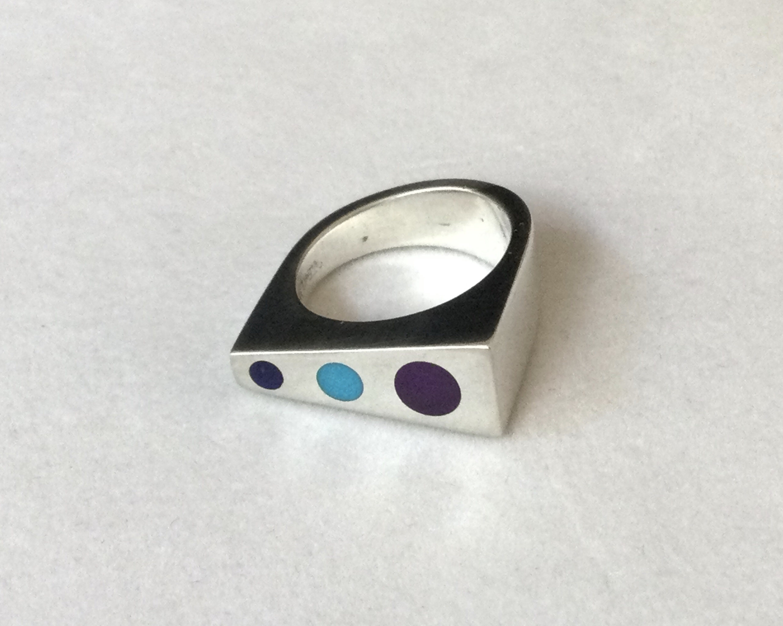 Modernist 1980s Geometric Stackable Statement Ring 1 Silver W Sugilite ...