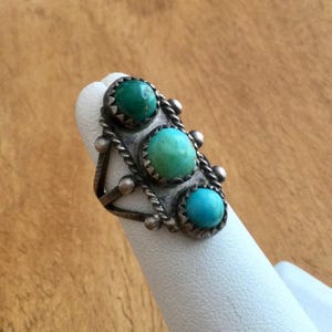 Native American Vintage Triple Stone Ring - Sterling W Turquoise - C 5. ...